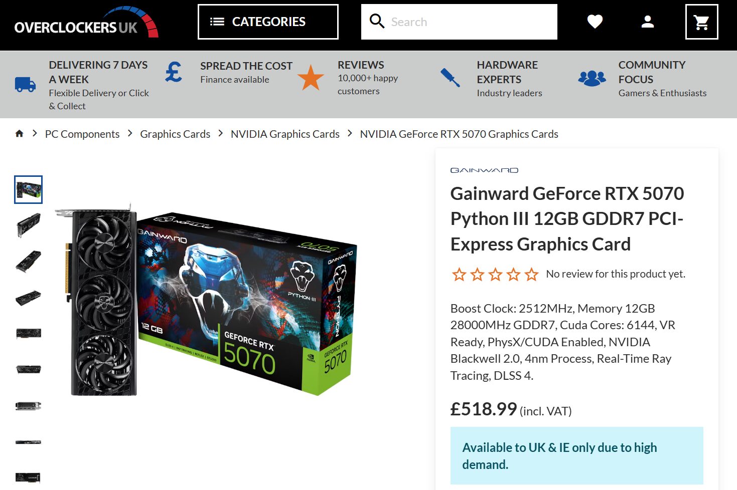 지포스 RTX 5070, 영국에서 MSRP보다 싸게 판매 - 컴퓨터 / 하드웨어 - 기글하드웨어